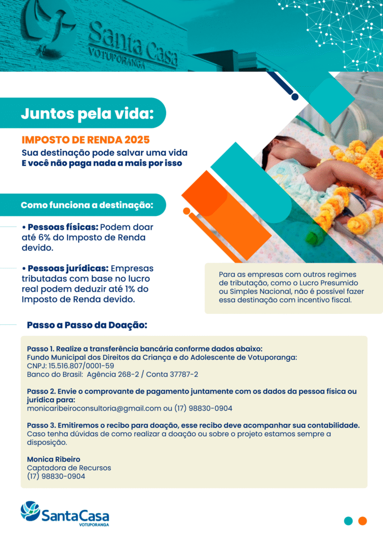 Juntos pela vida: destine seu imposto de renda para a Santa Casa ...