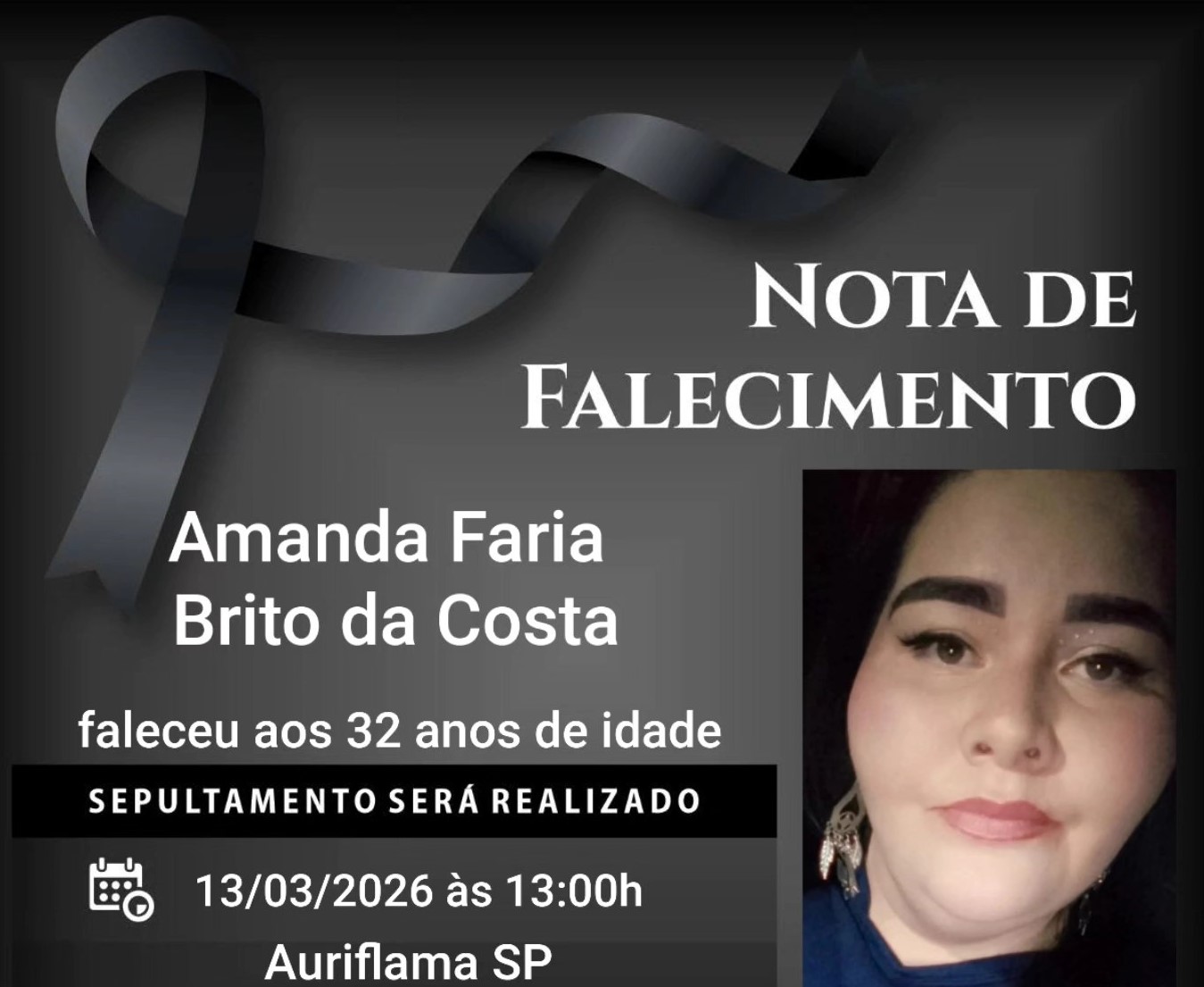 PERDA: Falece Amanda Faria Brito da Costa, aos 32 anos de idade ...